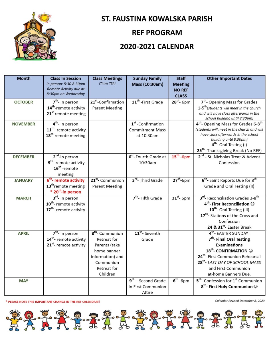 REF 2020-21 Calendar | St. Faustina Kowalska Parish